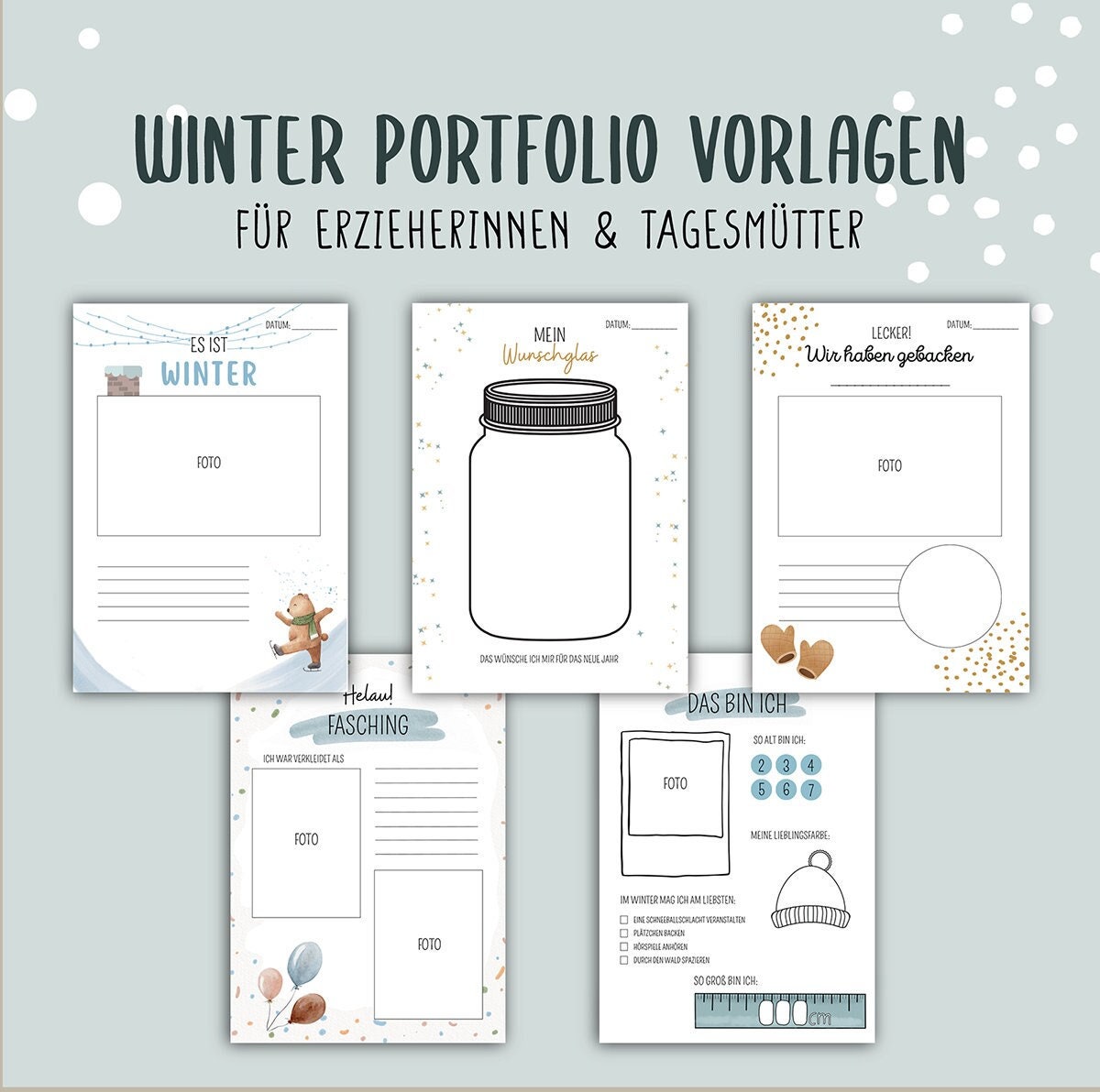 10 WINTER Portfolio Vorlagen - Zum Ausdrucken Vorlage A4 Download Druck Kindergarten Kita Krippe ...