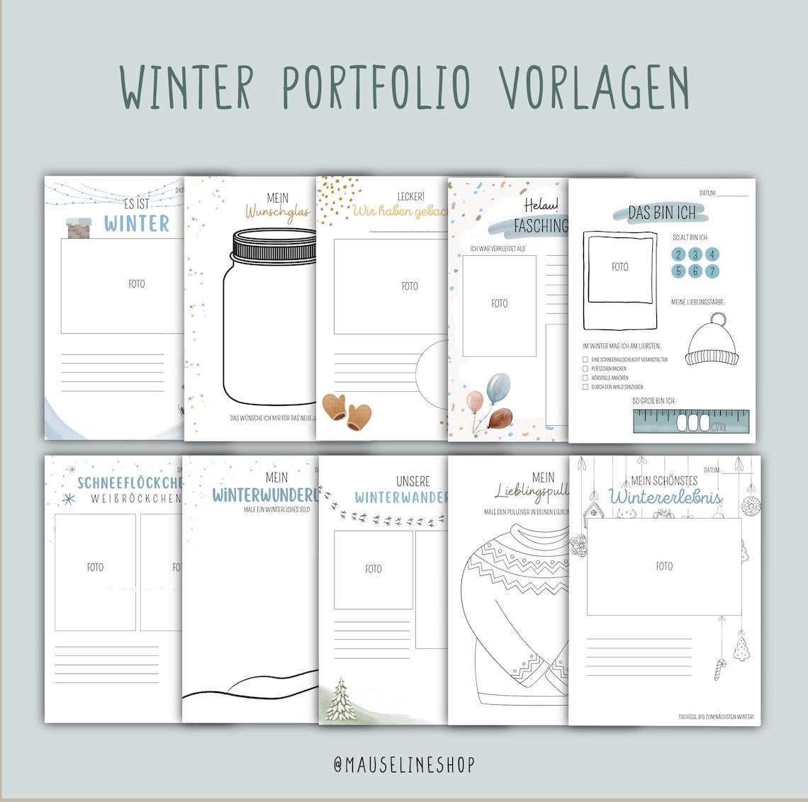 10 WINTER Portfolio Vorlagen - Zum Ausdrucken Vorlage A4 Download Druck Kindergarten Kita Krippe ...