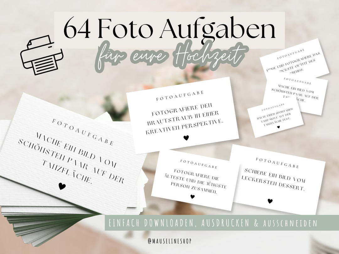 64 Photo Tasks for Your Wedding - Game, Fun, Photo Box, Digital, PDF - Etsy
