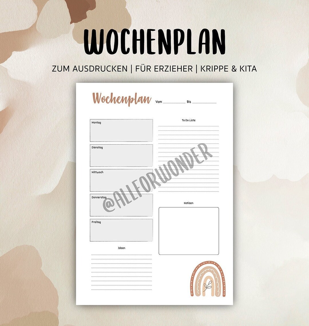 Weekly Plan - Printable Template A4 Download Print Kindergarten Kita ...
