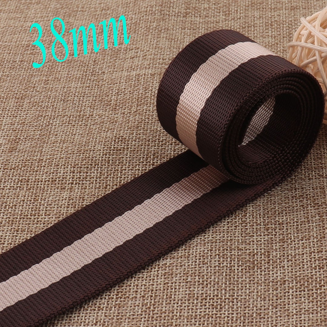 1.5" Webbing,brown Beige Striped Webbing,smooth Webbing,webbing Purse ...
