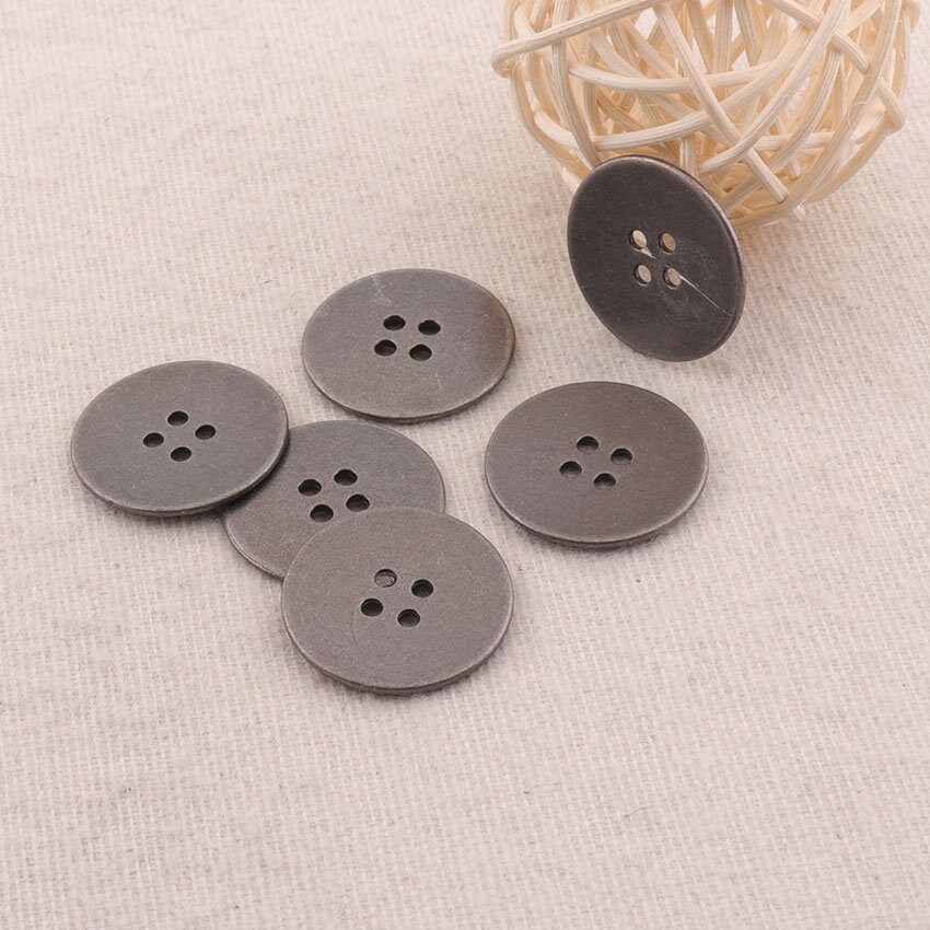 Metal Buttons 4 Holes Ancient Silver Flat Metal Button Wrap Clasps Coat ...