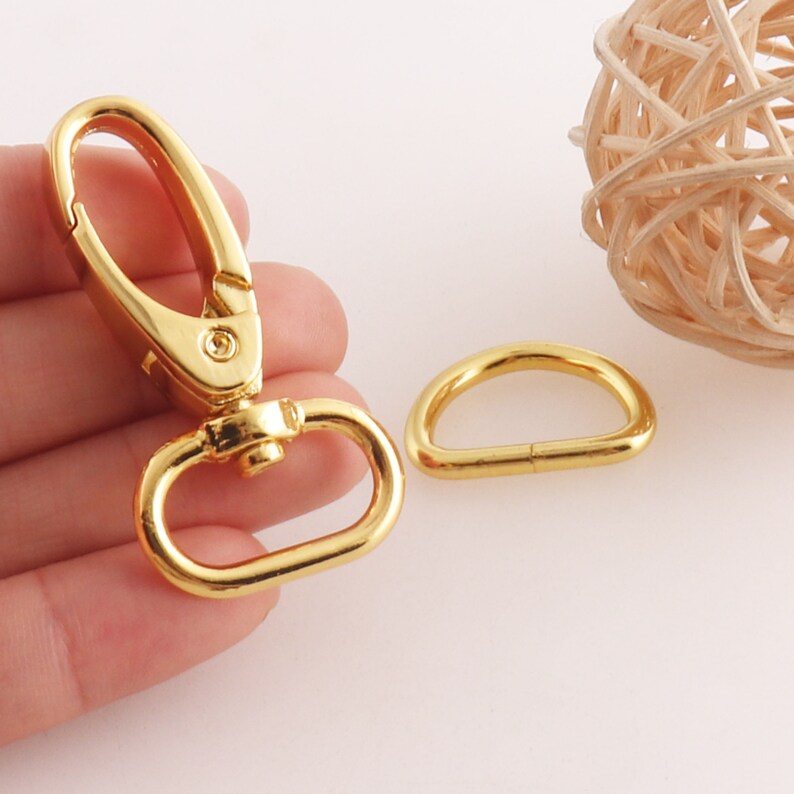 10 Sets Lobster Swivel Clasps D Rings,20mm Gold Purse Clasp Diy Purse ...