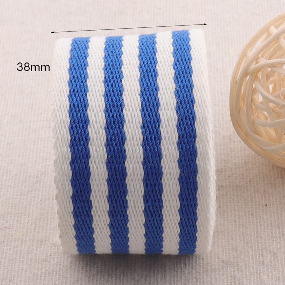 5 Yards 38mm Cotton Webbing Bag Purse Blue White Straps Striped Webbing ...