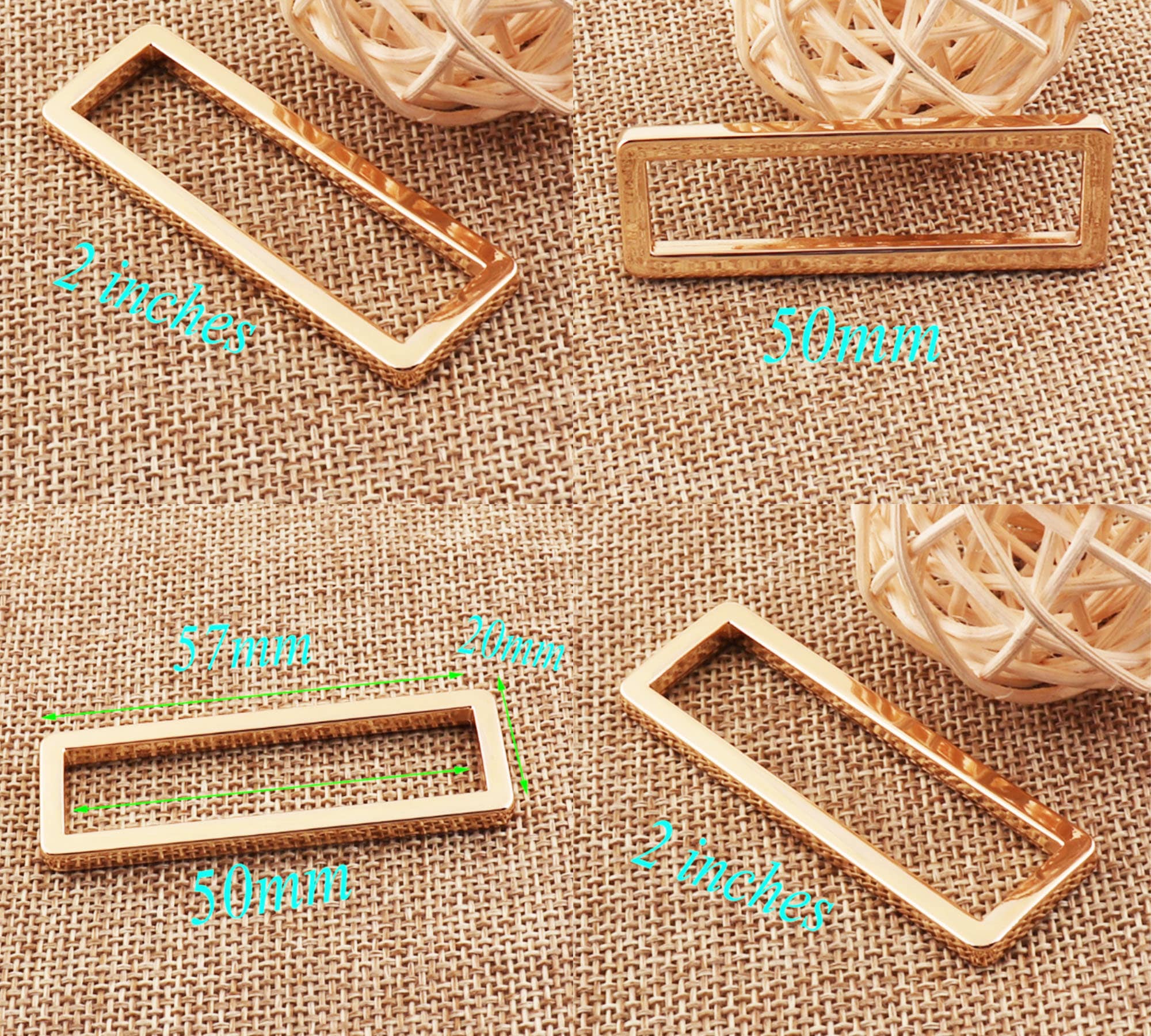 50mm Buckles Pale Gold Slide Buckles Rectangle Rings Rectangular Wire ...