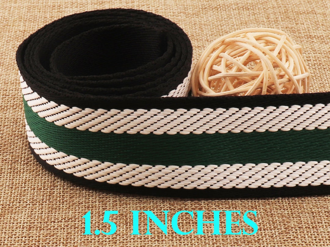 38mm Jacquard Wbbing Strap Webbing,green White Striped Black Edge Twill ...