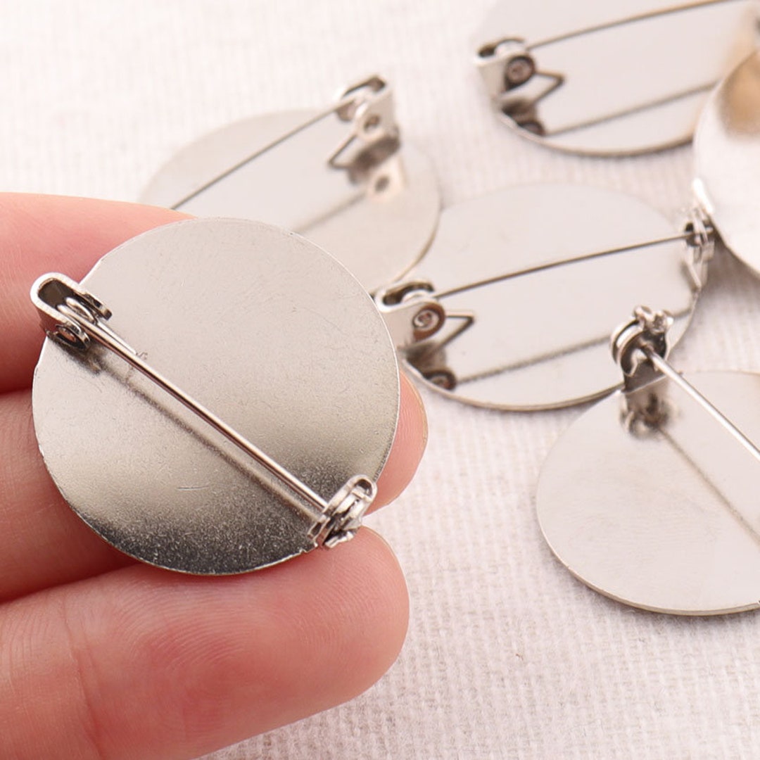 10 Pcs Safety Pin,1"(25mm) Silver Round Bar Pins With Brooch Setting ...