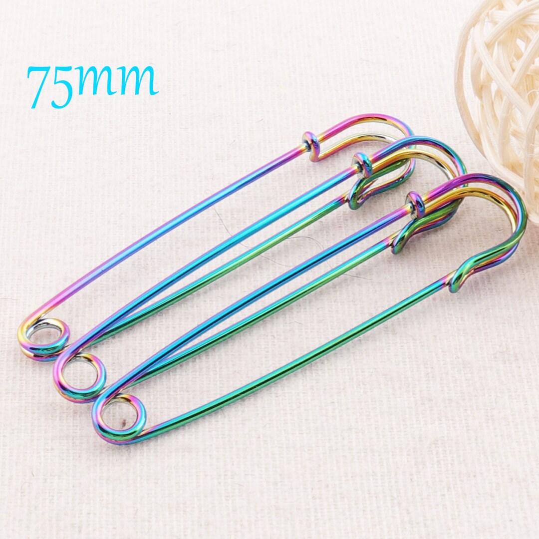 10-30 PCS Metal Rainbow Safety Pins,3" Safety Pin Brooch Stitch Markers ...