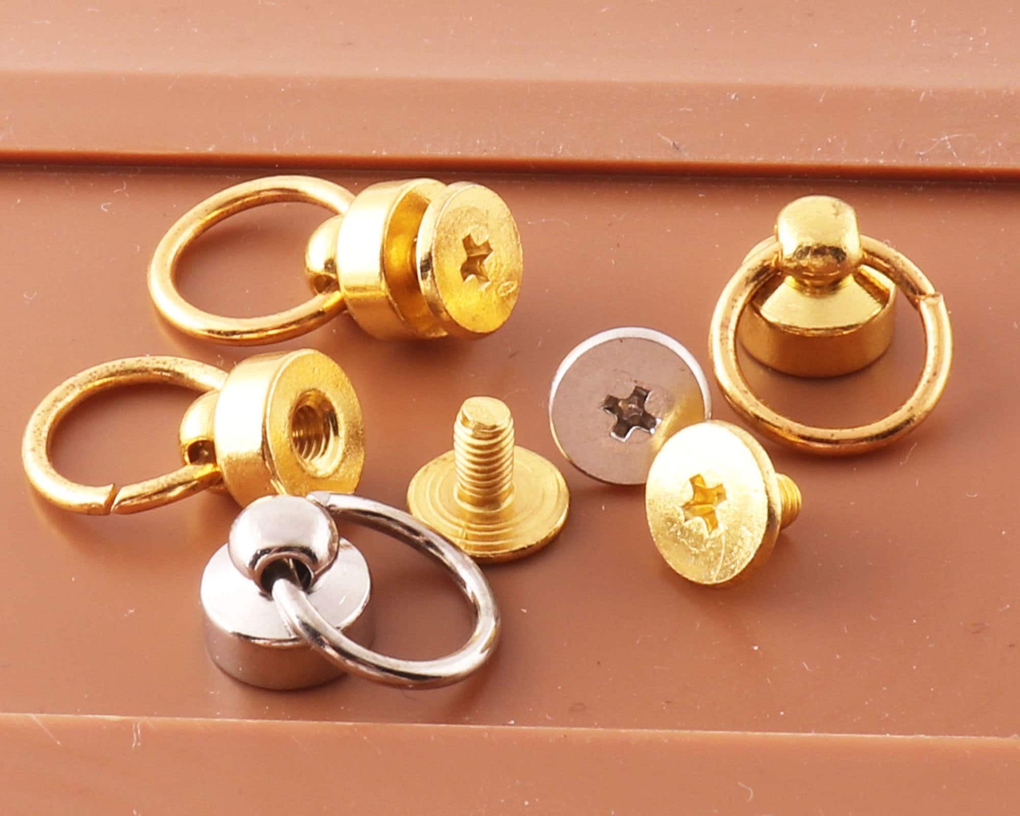50 Pcs Gold Silver Round Screws With O Ring Screw Rivets Loop Plain ...