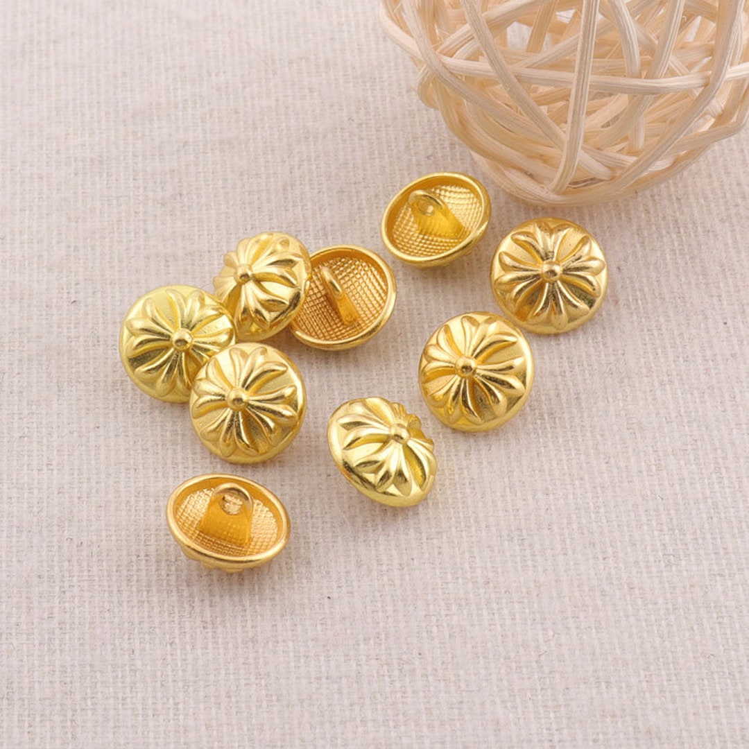 Vintage Button Flower Covers Gold Metal Buttons Shank Jewelry Coat ...
