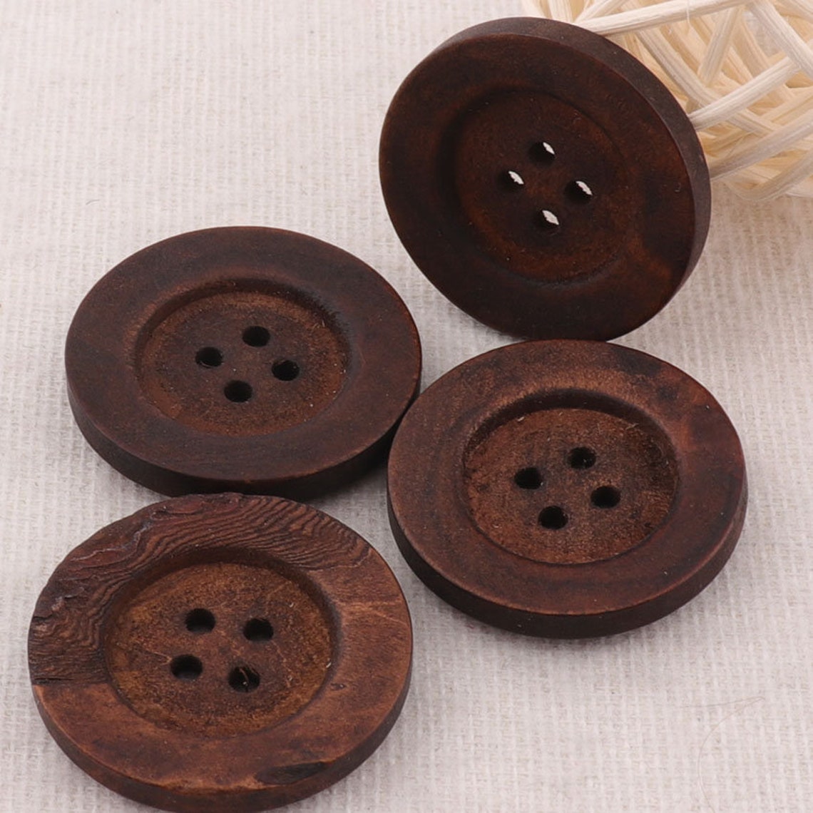 1 1/8"(27mm),20pcs Dark Brown Round Concave Shape Wooden Buttons With 4 ...
