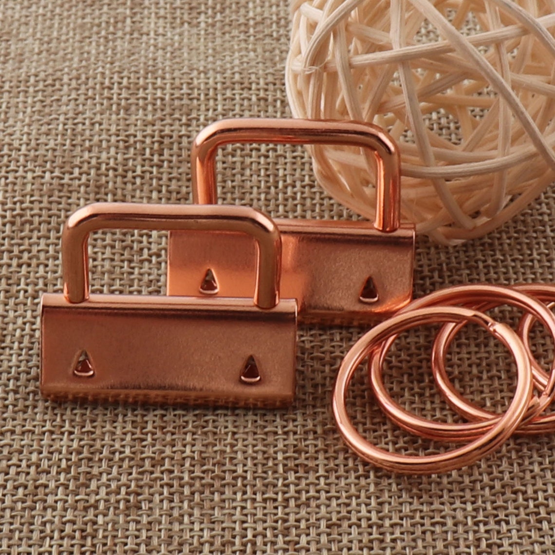 10 PCS Rose Gold Key Fobs Hardware,32mm Key Fob Hardware With Key Rings ...
