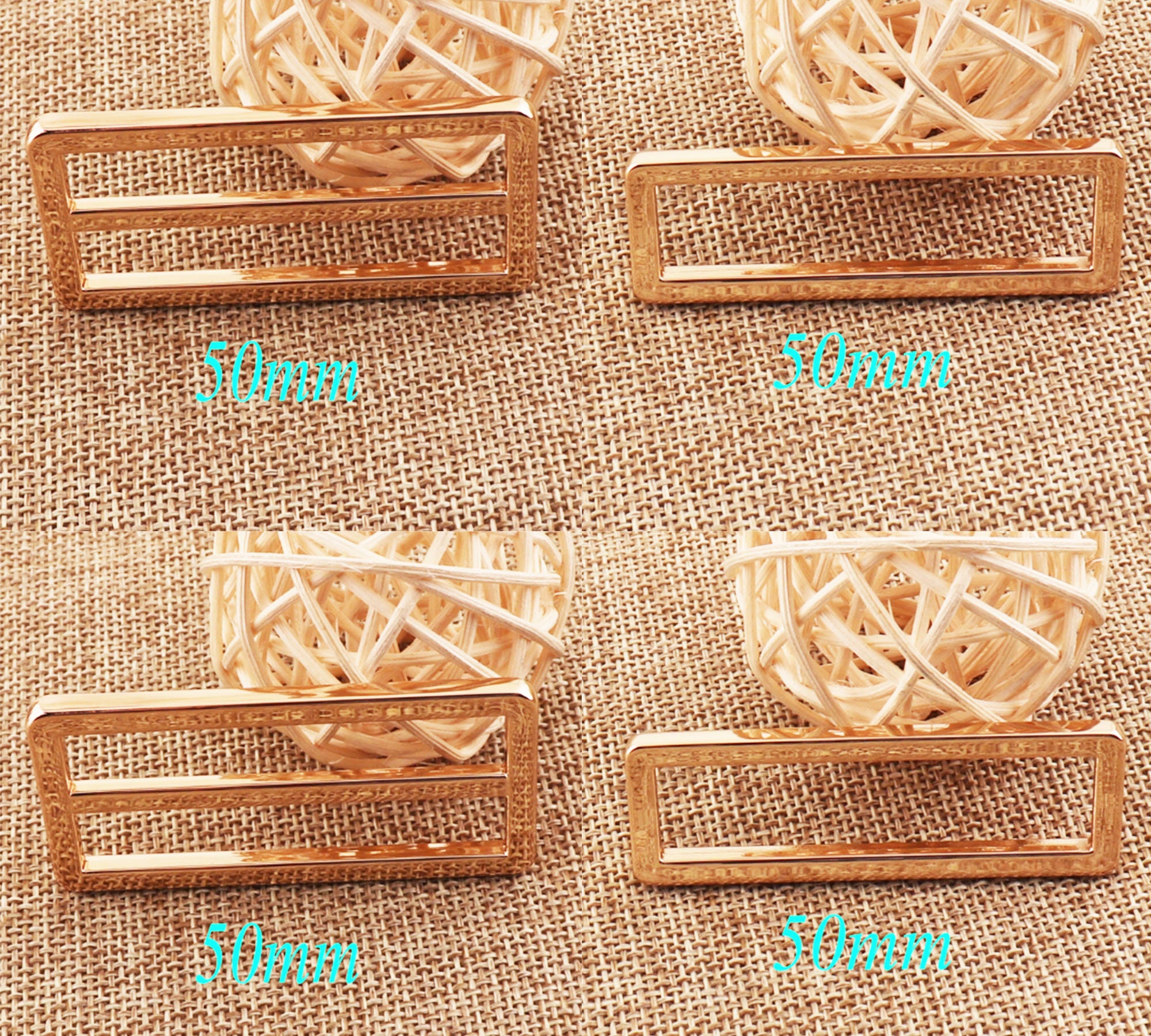50mm Buckles Pale Gold Slide Buckles Rectangle Rings Rectangular Wire ...