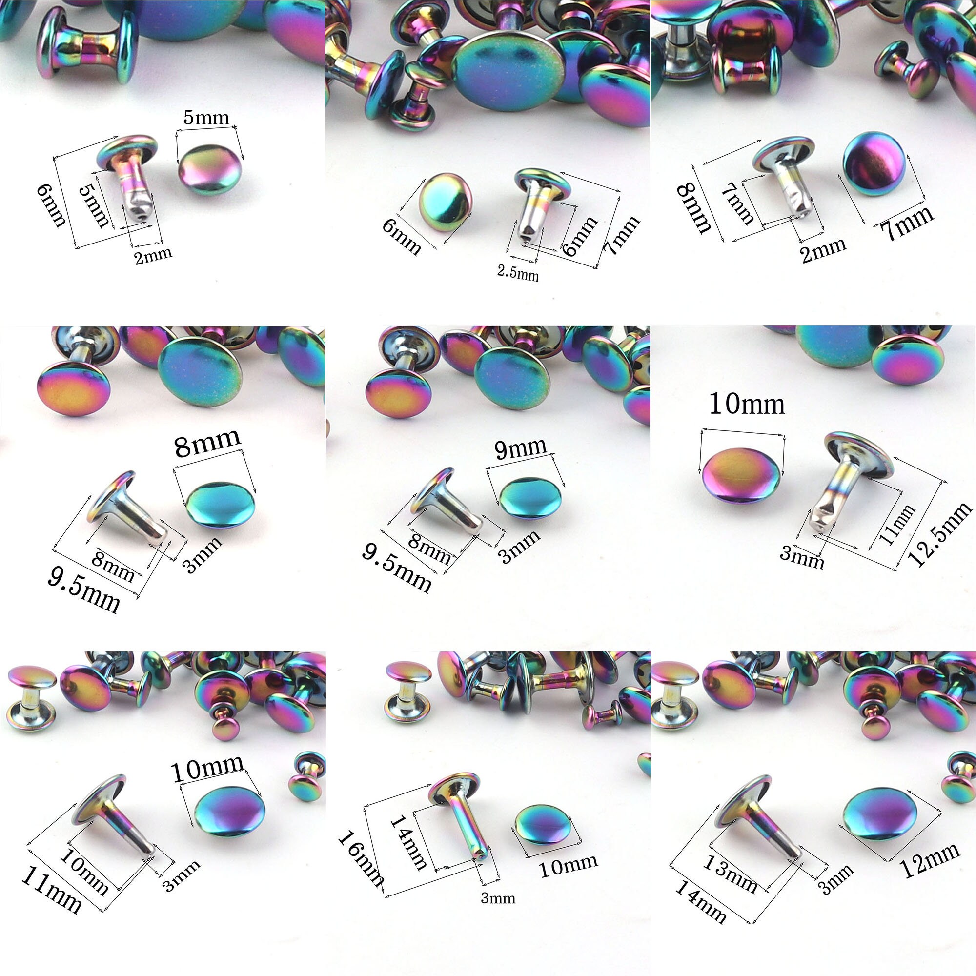 20-100SETS 5-12MM Rainbow Double Cap Rivets,studs Leather Craft Rivet ...
