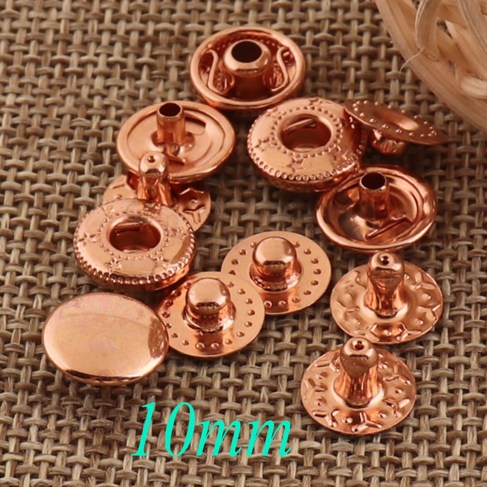 40 Units,rose Gold Snap Button Set,10mm/15mm Round Square Buttons,snaps ...