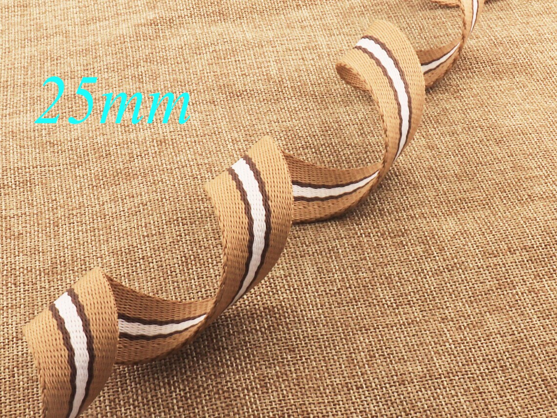 25mm Khaki White Striped Soft Webbing Belt,cotton Tape Webbing Key Fob ...