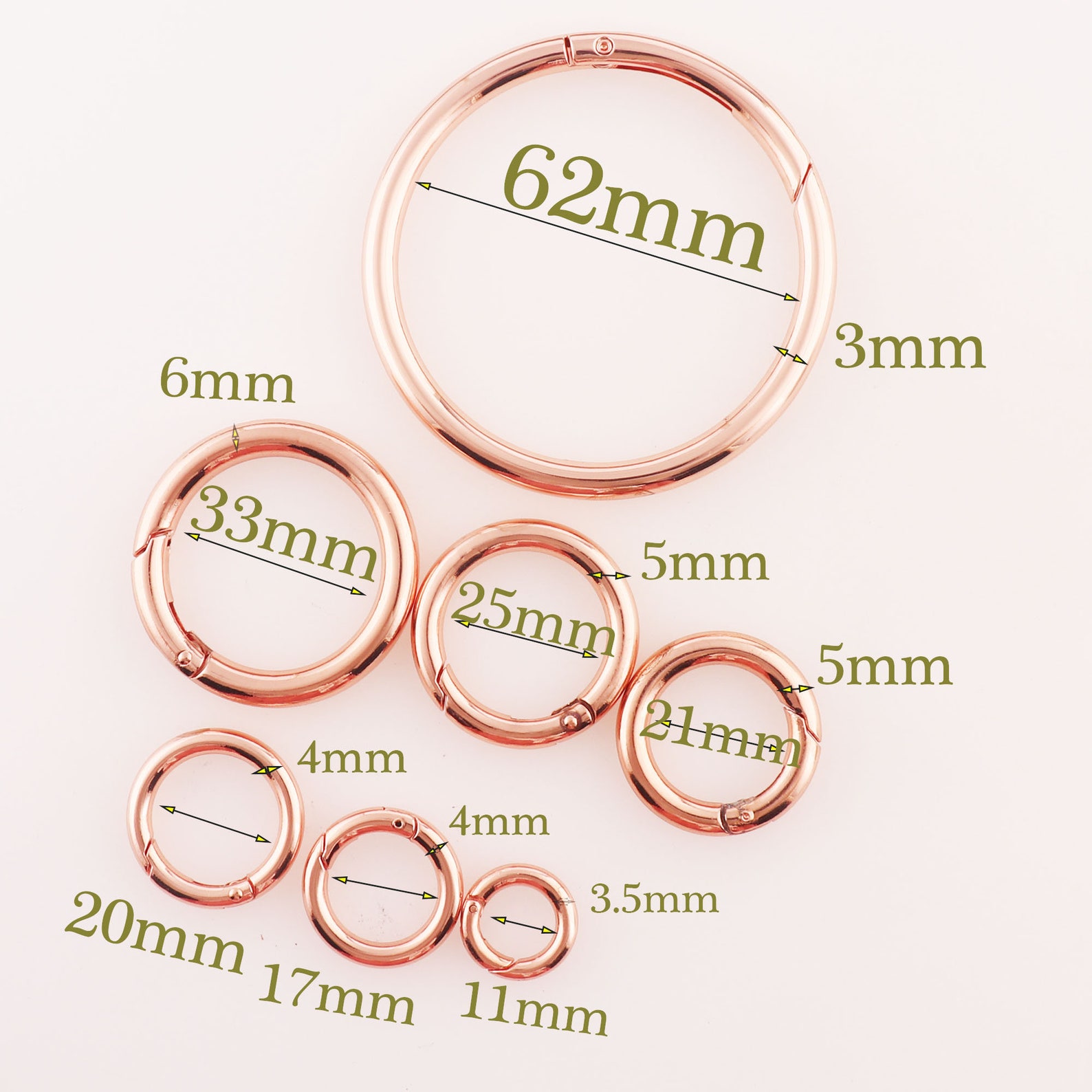 6 PCS Rose Gold Spring Rings,spring Gate Ring,o-rings,push Gate O Rings ...