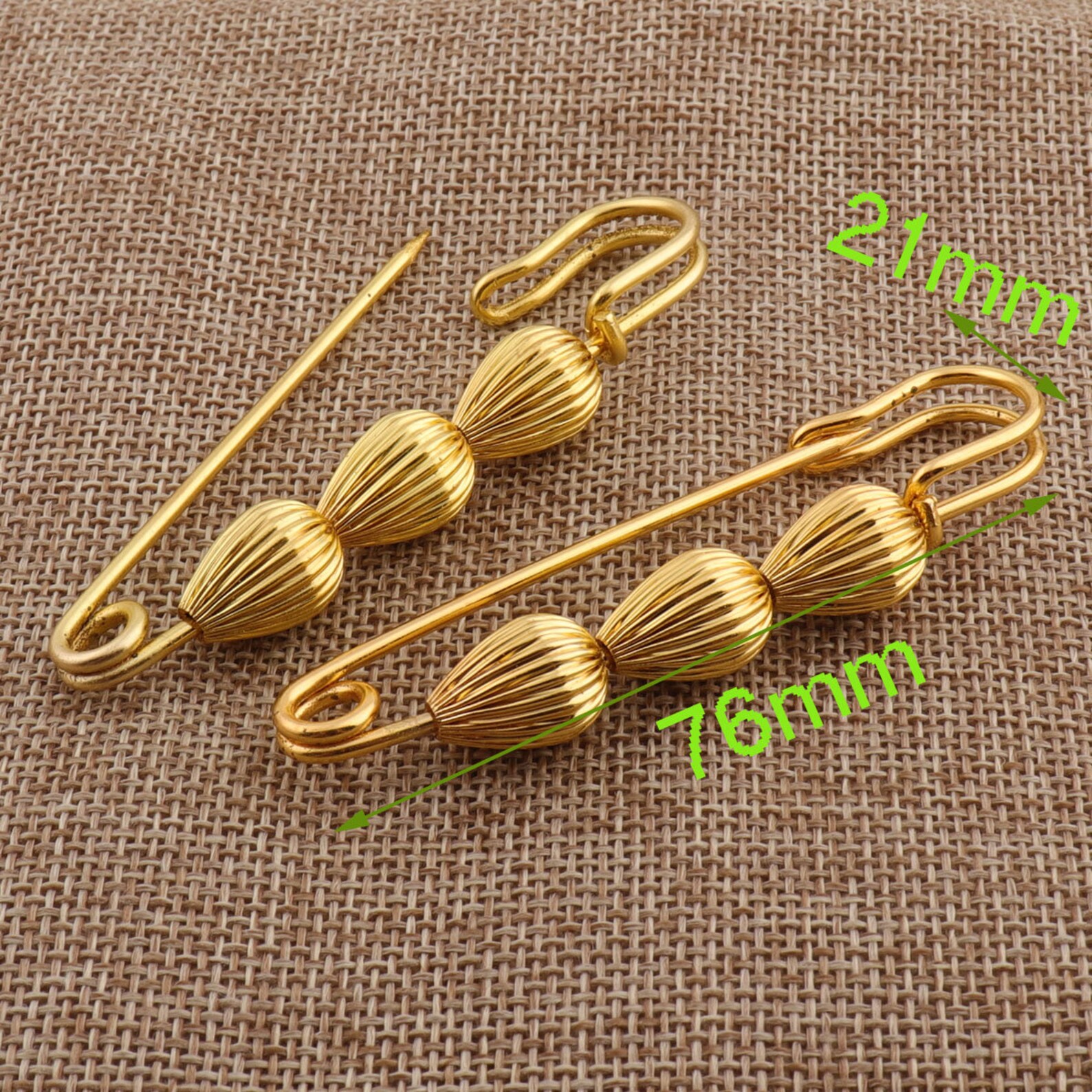Safety Pins 375mm8 Gold Plated Safety Pin 3 Beads - Etsy