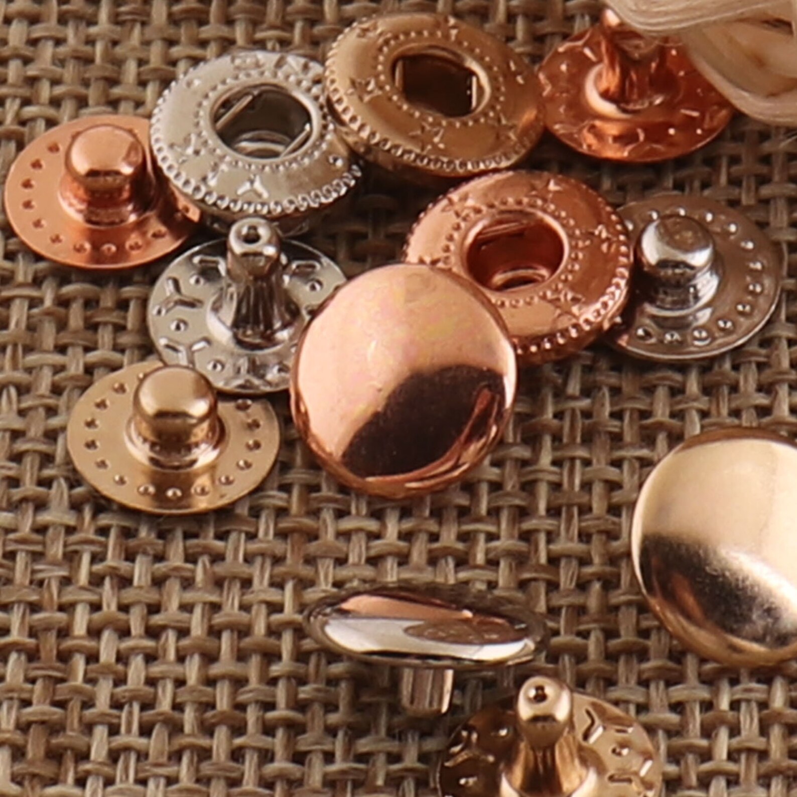 200 Units,silver/rose Gold/gold Snap Button Set,10mm/15mm Round Square ...