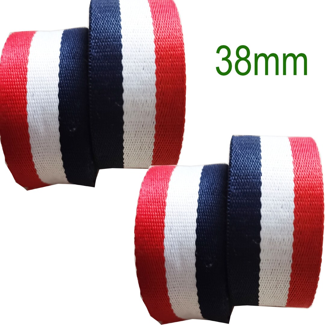 38mm Twill Cotton Webbing 3 Yards Navy Blue White Red Striped Webbing ...