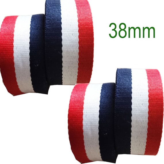38mm Twill Cotton Webbing 3 Yards Navy Blue White Red Striped - Etsy