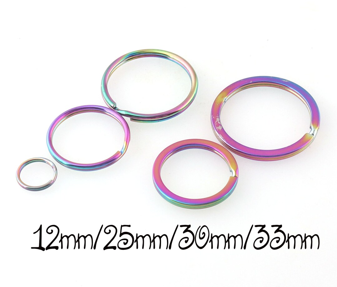 33mm/30mm/25mm/12mm Rainbow Split Key Rings Leather Key Chain Flat Key ...