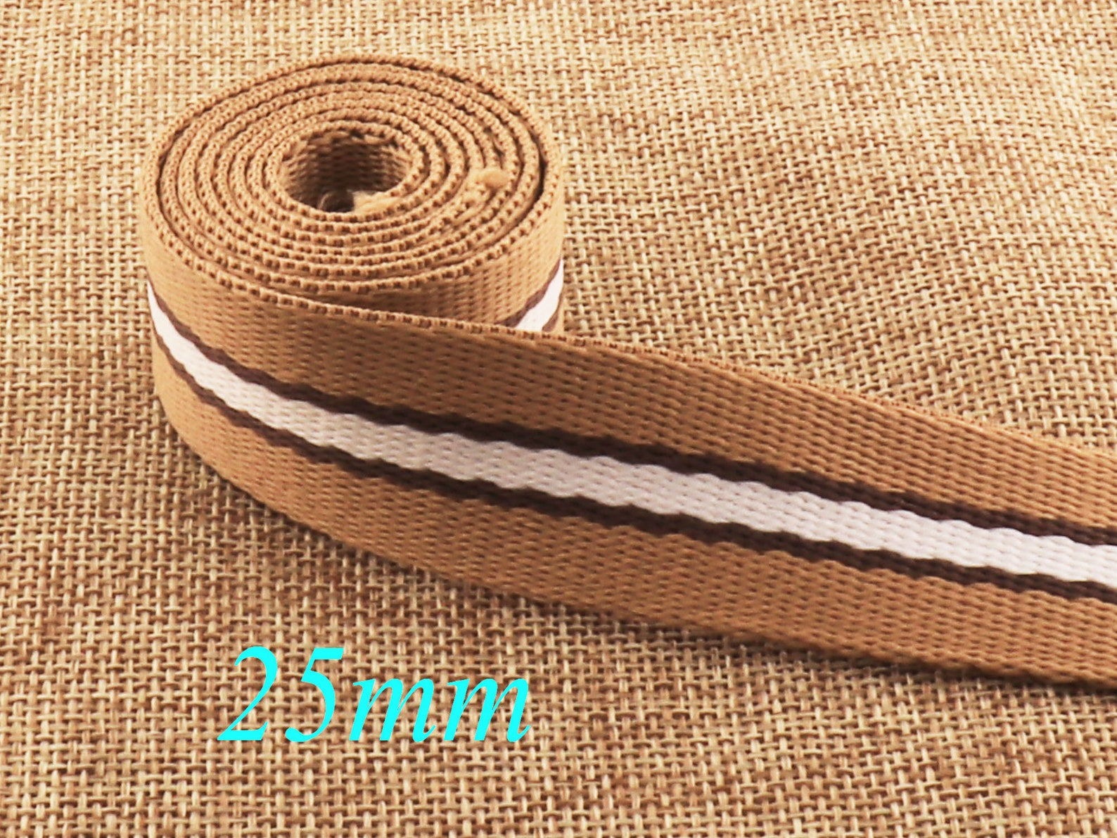 25mm Khaki White Striped Soft Webbing Belt,cotton Tape Webbing Key Fob ...