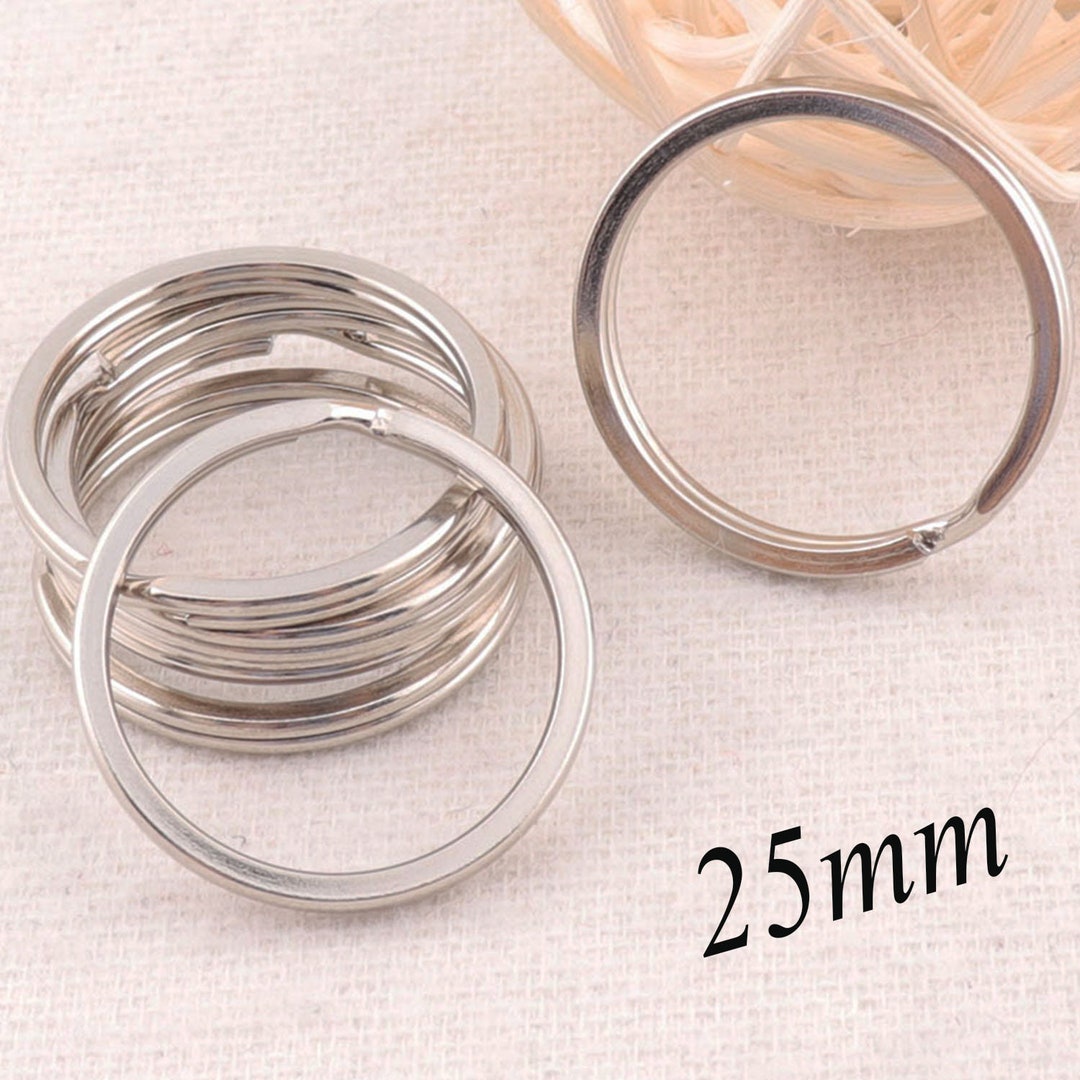 50 PCS Silver Flat Key Rings Split Ring,25mm Key Ring Chain Leather Key ...