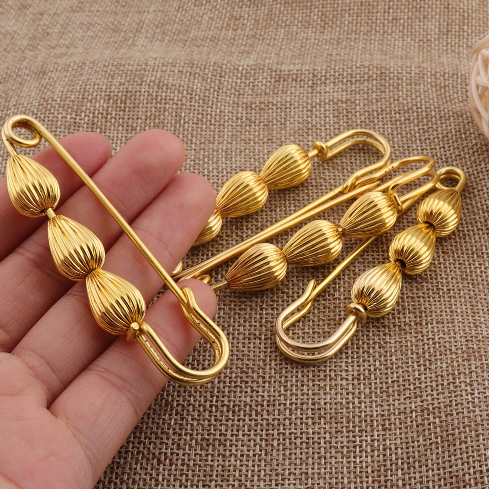 Safety Pins 375mm8 Gold Plated Safety Pin 3 Beads - Etsy