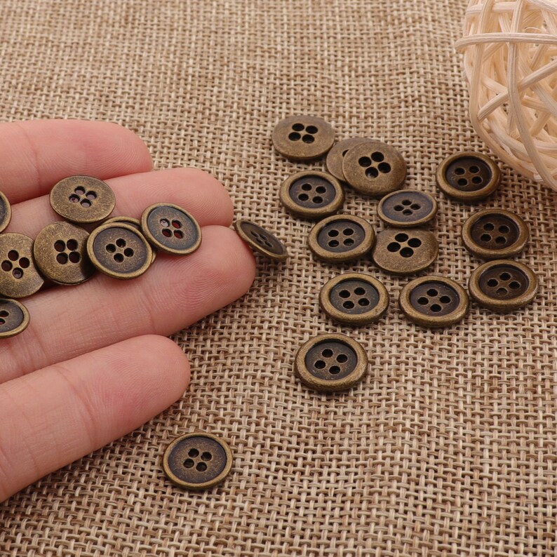 10 Metal Buttons 3/810mm/11mm4 Holes Flat Antique - Etsy