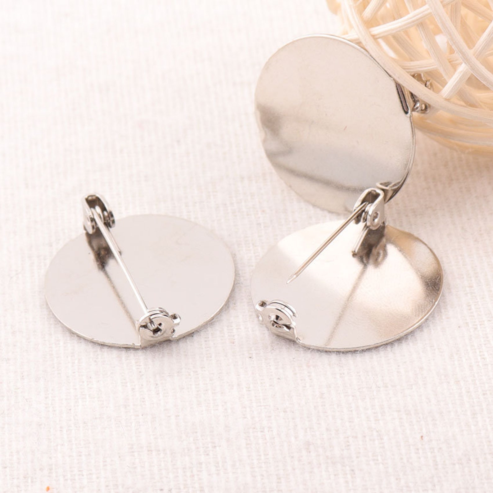 10 Pcs Safety Pin,1"(25mm) Silver Round Bar Pins With Brooch Setting ...