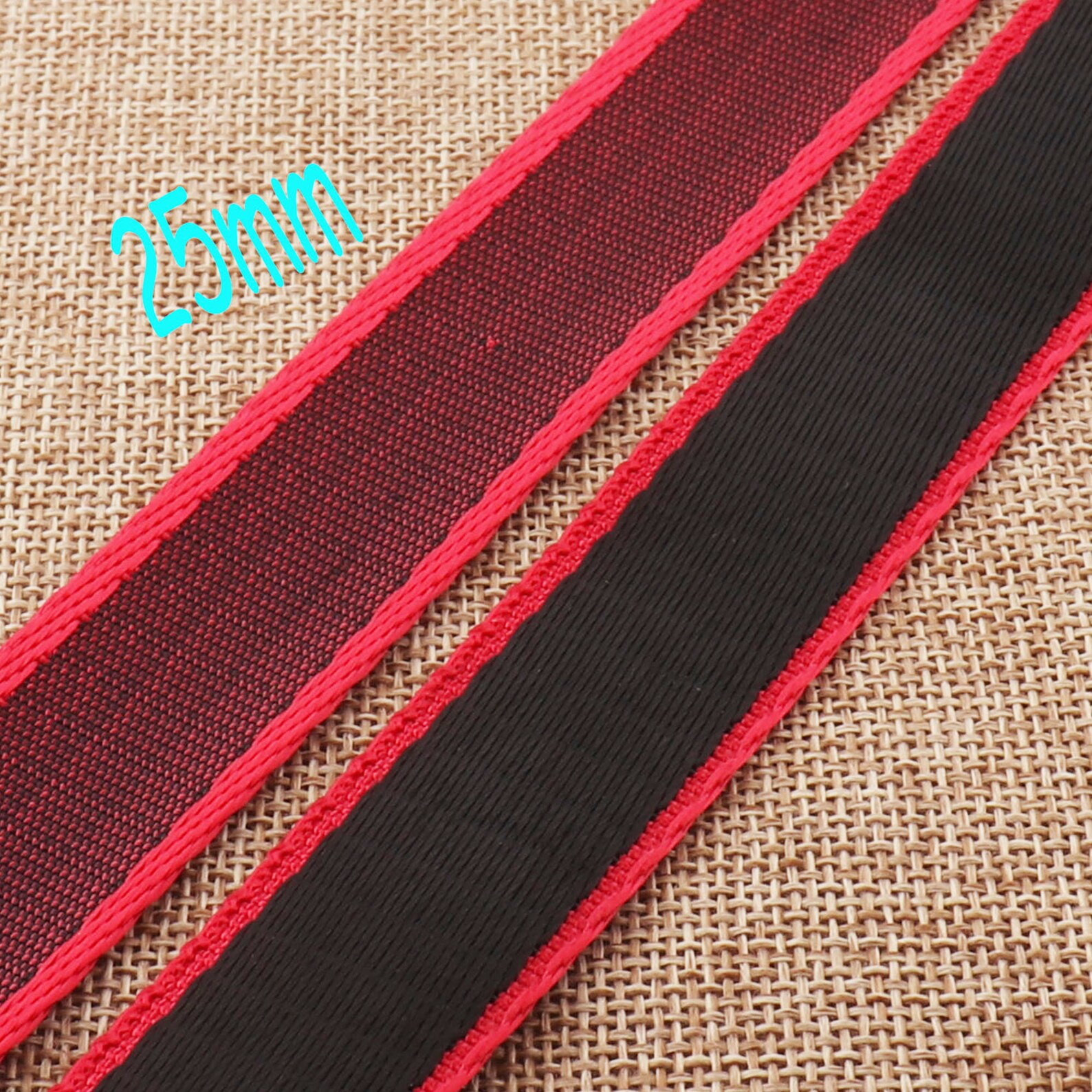 25mm Webbing Smooth Webbing Black Webbing Red Striped Webbing | Etsy