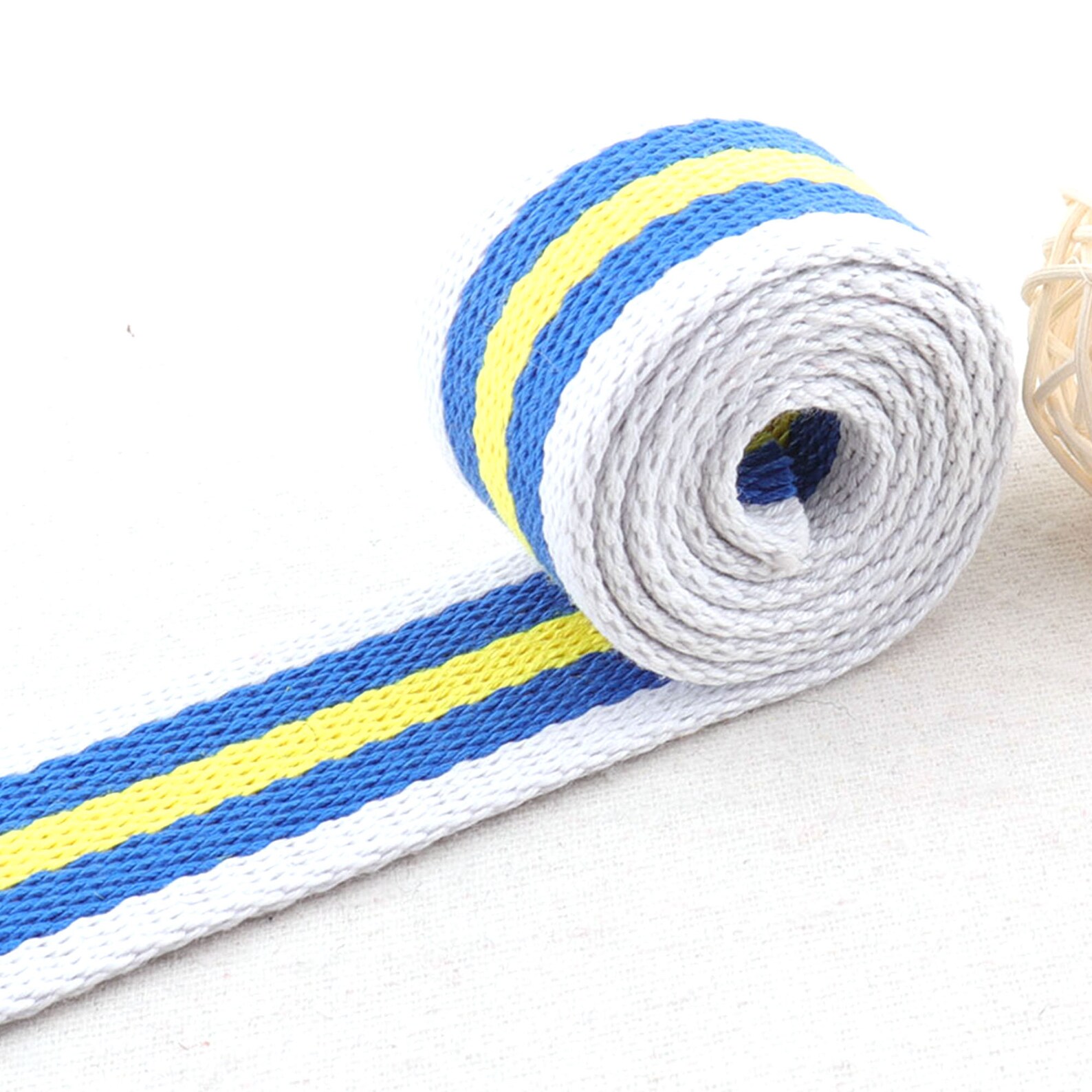 38mm Webbing White Blue Yellow Striped Webbing Twill Cotton | Etsy