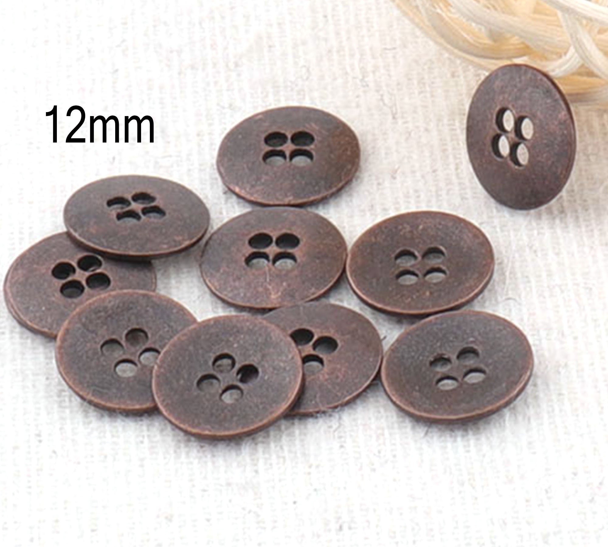 10 PCS Metal Button Antique Copper Buttons 4 Holes Flat | Etsy