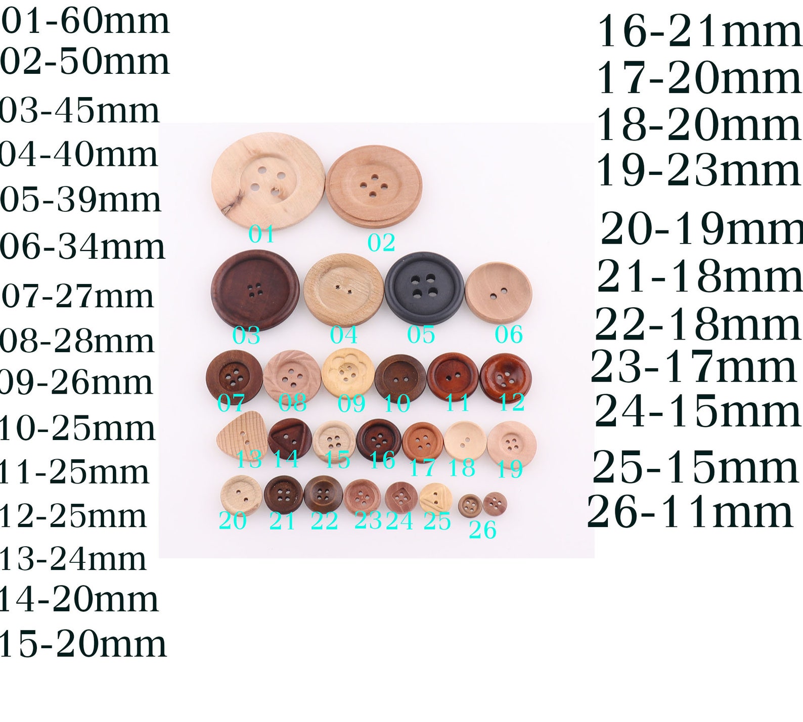 Wooden Button-26 Kinds of Size-flat Back Buttons Brown - Etsy