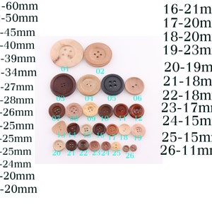 Wooden Button-26 Kinds of Size-flat Back Buttons Brown - Etsy