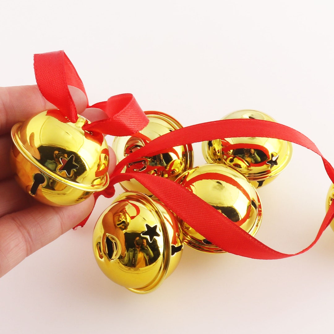 20 PCS Gold Christmas Jingle Bells,jingle Bells With Red Ribbon ...