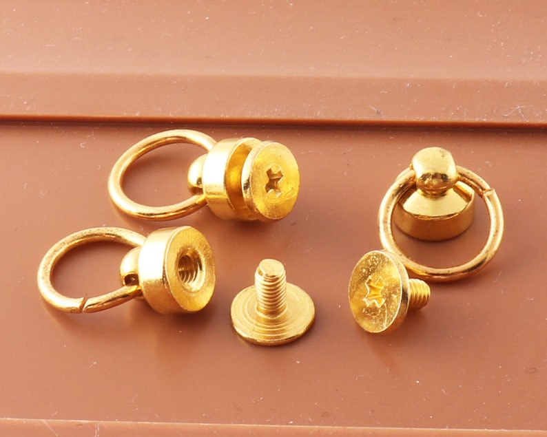 50 Pcs Gold Silver Round Screws With O Ring Screw Rivets Loop Plain ...