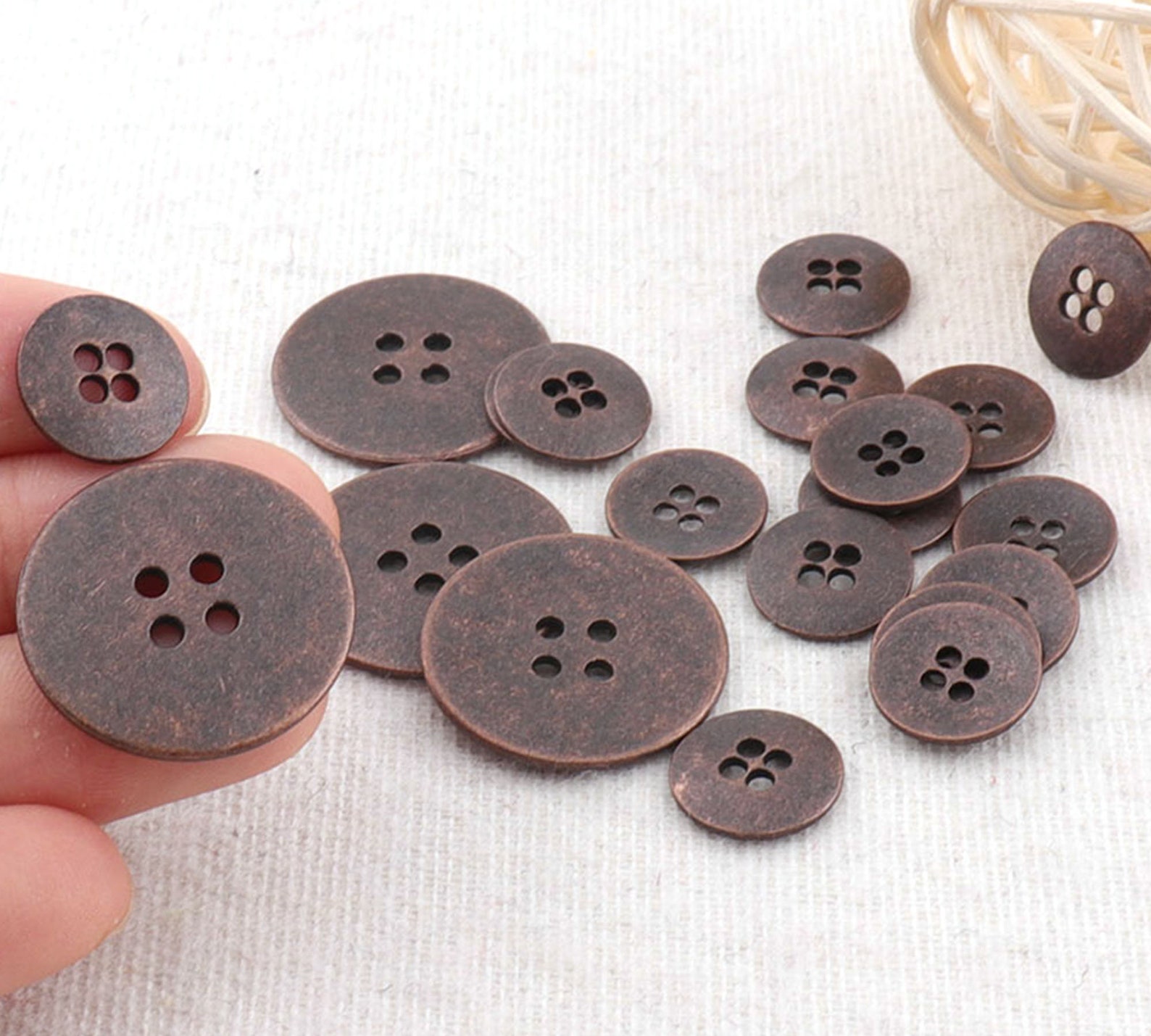 10 PCS Metal Button Antique Copper Buttons 4 Holes Flat | Etsy