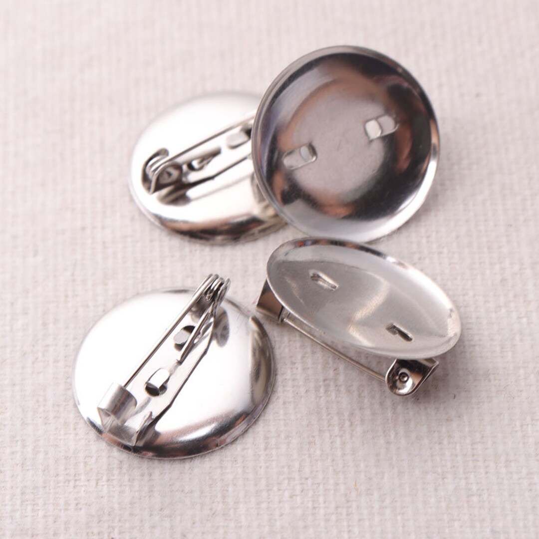 20 PCS Silver Safety Pin Round Bar Pins With Brooch Setting,brooch Bars ...