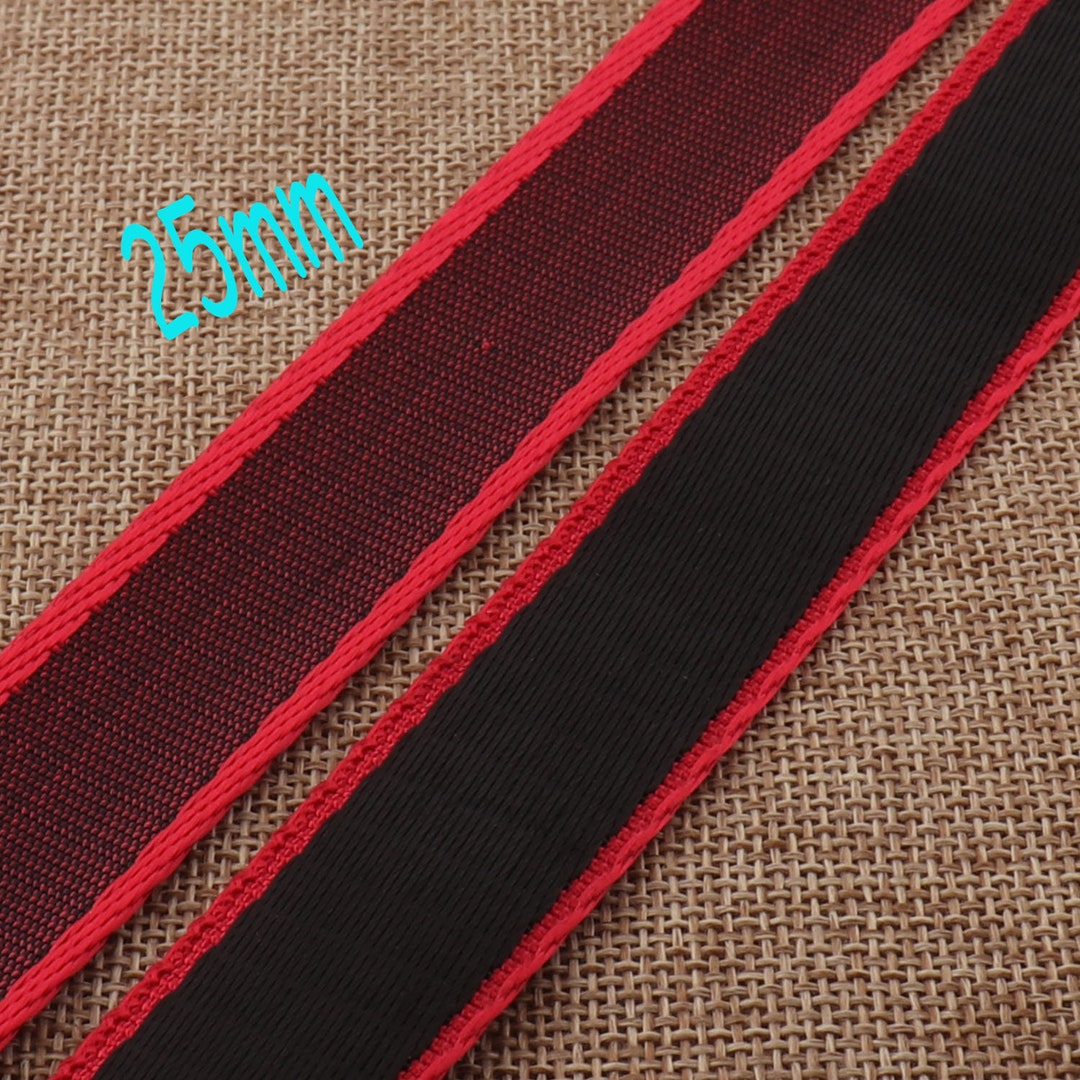 6 Yards 25mm Webbing Smooth Black Red Striped Webbing Ribbon Red Edge ...
