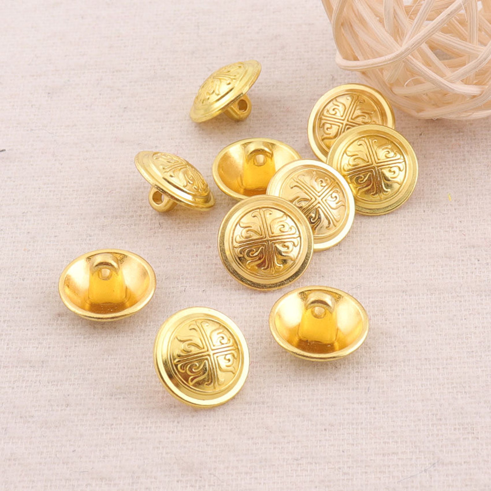 Gold Metal Buttons Shank5/815mm10pcsvintage Jewelry - Etsy