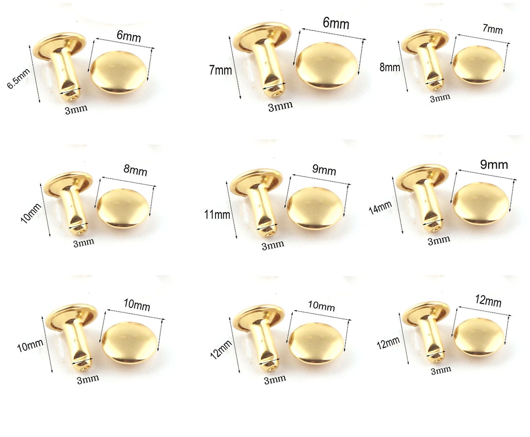100 Sets Gold Double Cap Rivets 6x7 7x8 8x10 9x14 10x10 10x12 12x12 ...