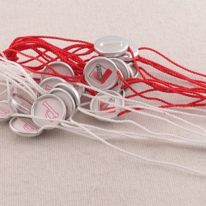 100 PCS Red/white Nylon Button Hang Tag String,round Metal Fastener ...