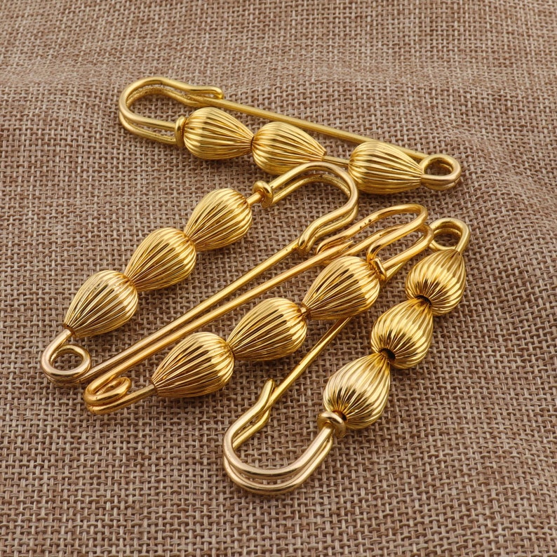 Safety Pins 375mm8 Gold Plated Safety Pin 3 Beads - Etsy