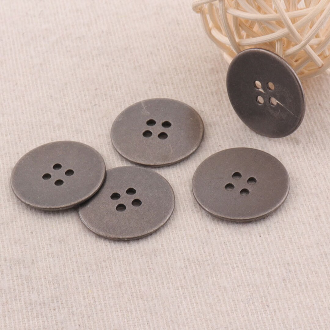 Metal Buttons 4 Holes Ancient Silver Flat Metal Button Wrap Clasps Coat ...