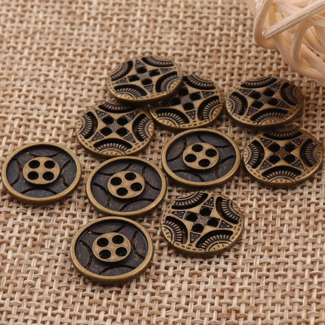 10 Plated Metal Buttons Connector 1/2"(12mm)antique Bronze Round 4 ...