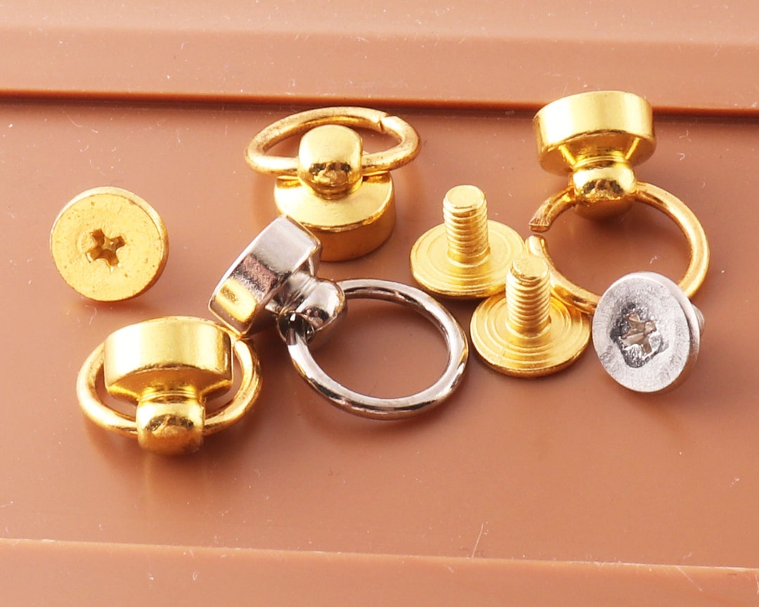 50 Pcs Gold Silver Round Screws With O Ring Screw Rivets Loop Plain ...