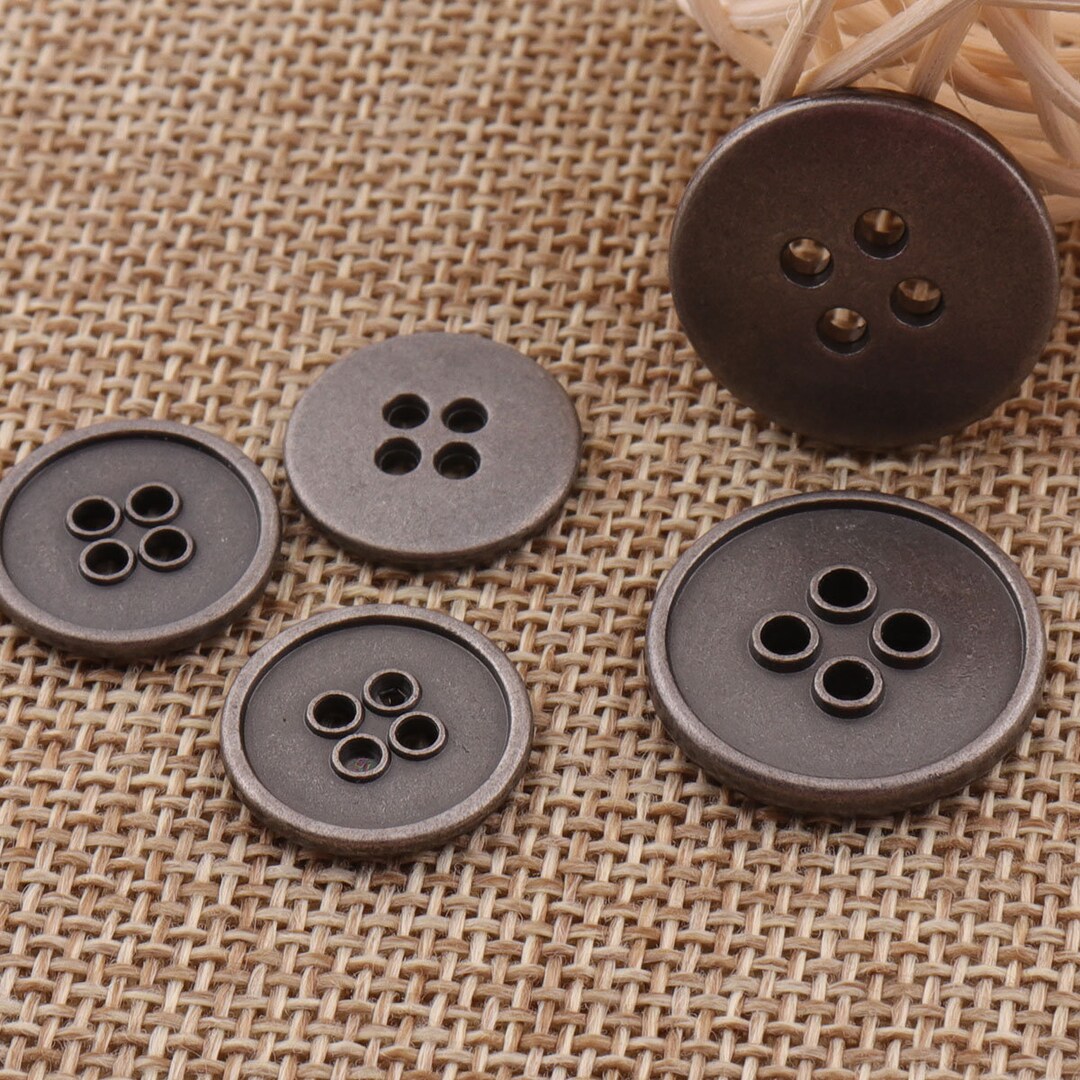 Metal Buttons 10pcs 5/8"/3/4"(15mm/20mm)4holes Ancient Silver Flat ...
