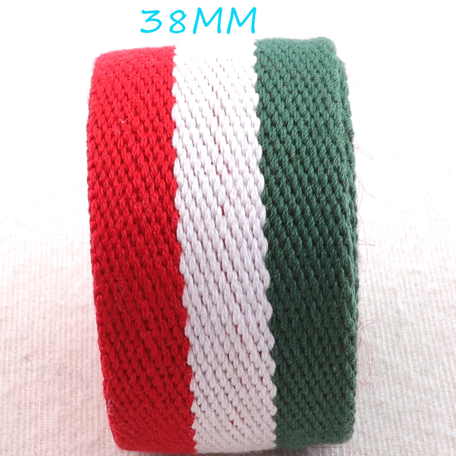 38mm Green White Red Striped Webbing cotton webbing Nylon | Etsy